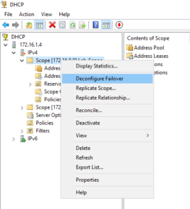 How to Deconfigure DHCP Failover in Windows Server 2016