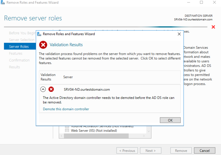 How to Remove Active Directory Domain Services Using Server Manager