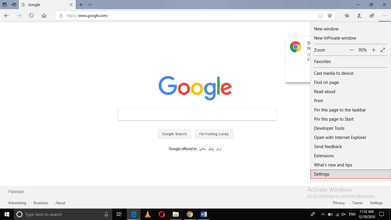 Change Microsoft Edge Search from Bing to Google