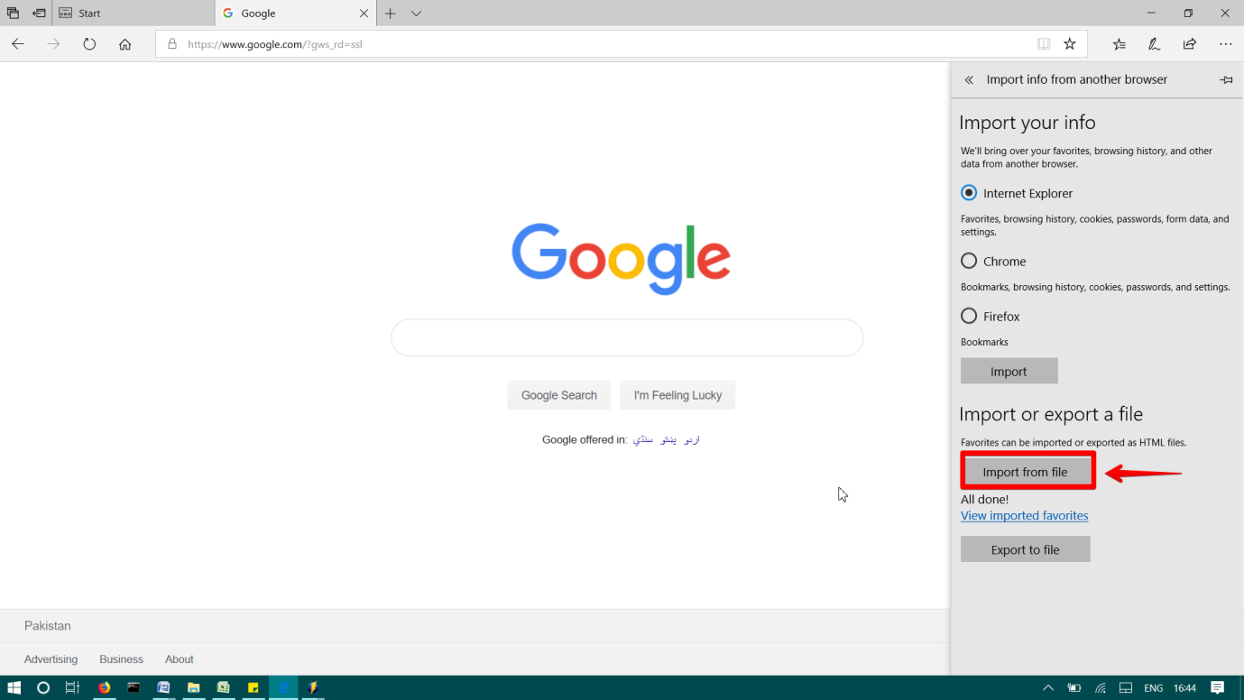 How to Import Data into Edge from another Browser
