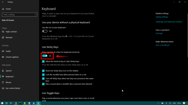 How To Enable And Disable Sticky Keys in Windows 10