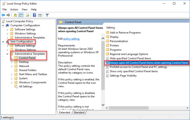 How to change Windows 10’s Default Control Panel View